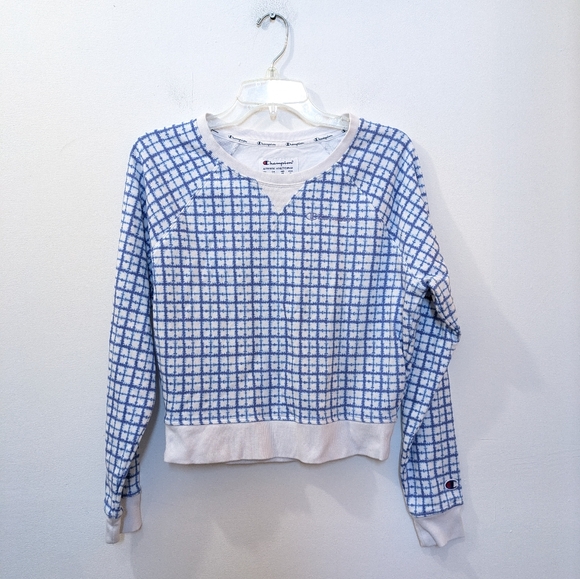 Champion | Tops | Champion Blue White Checkered Sweatshirt Crewneck ...